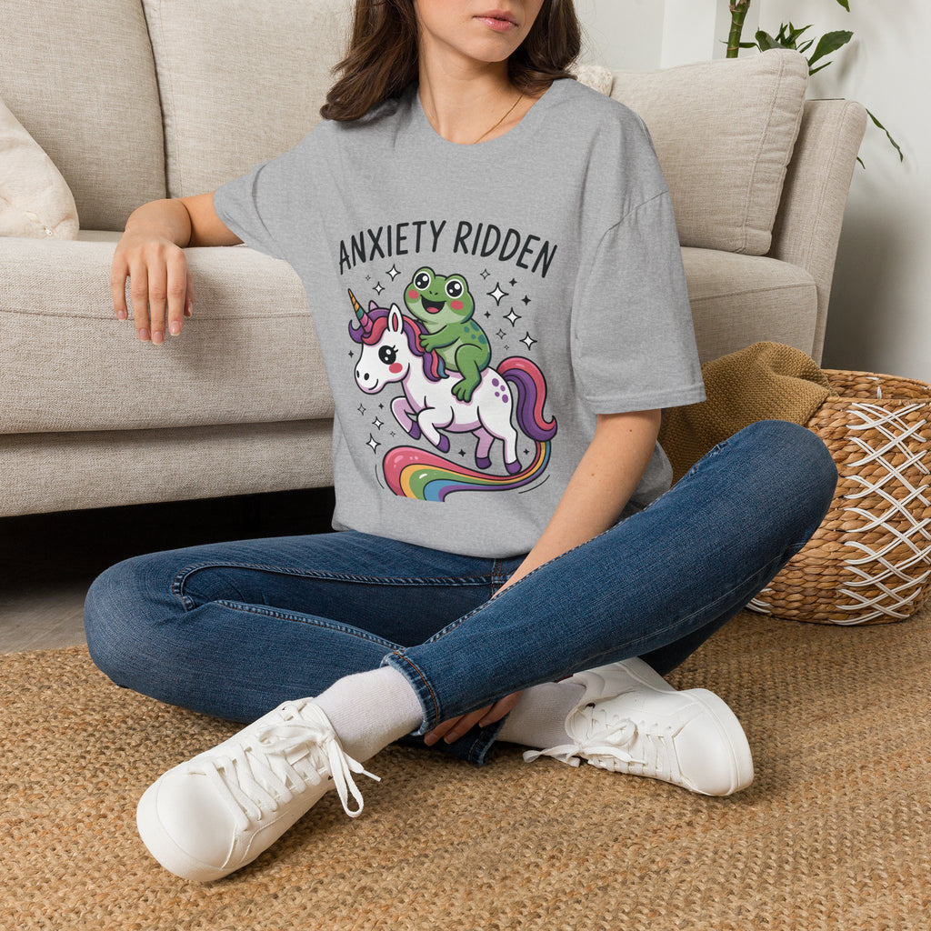 Anxiety Ridden Frog on Unicorn T-Shirt — Cute Mental Health Awareness ...